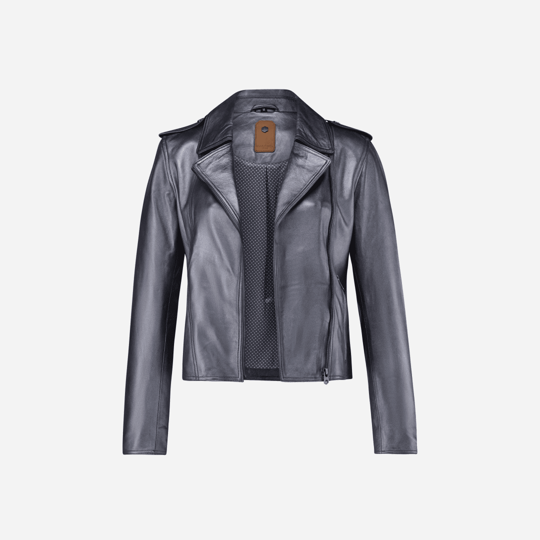 Metallic Gun Metal Silver Tracey Biker Jacket | Jekyll & Hide